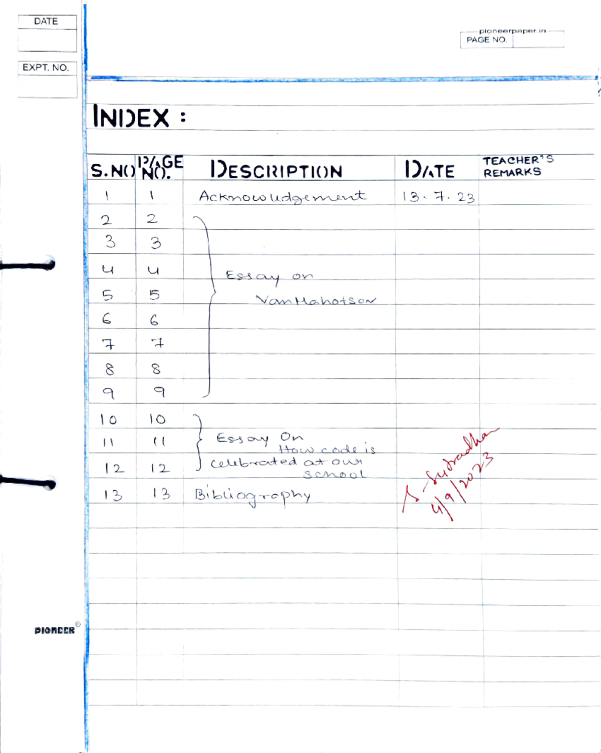 SUPW Project - ffffffffffffffffffffffffffff - DATE EXPT. NO. PIORCER ...