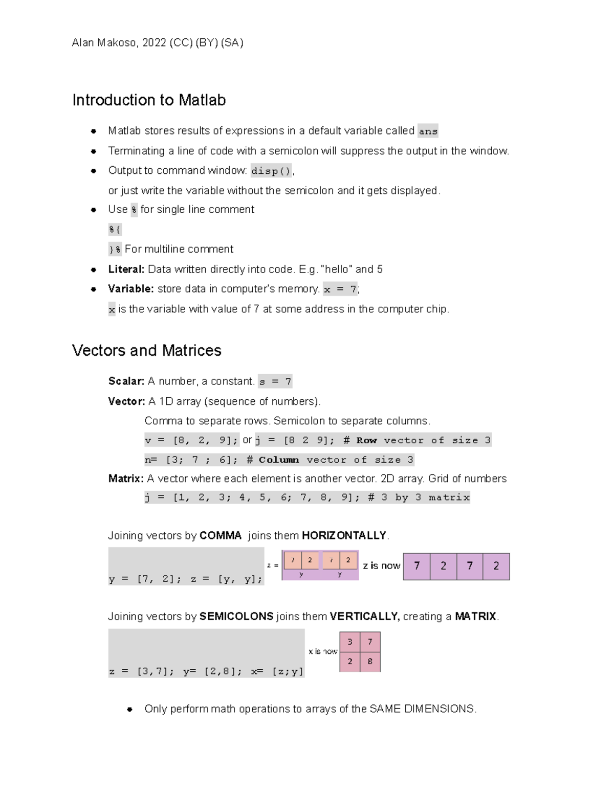 Matlab Image and Plots - Introduction to Matlab Matlab stores results ...