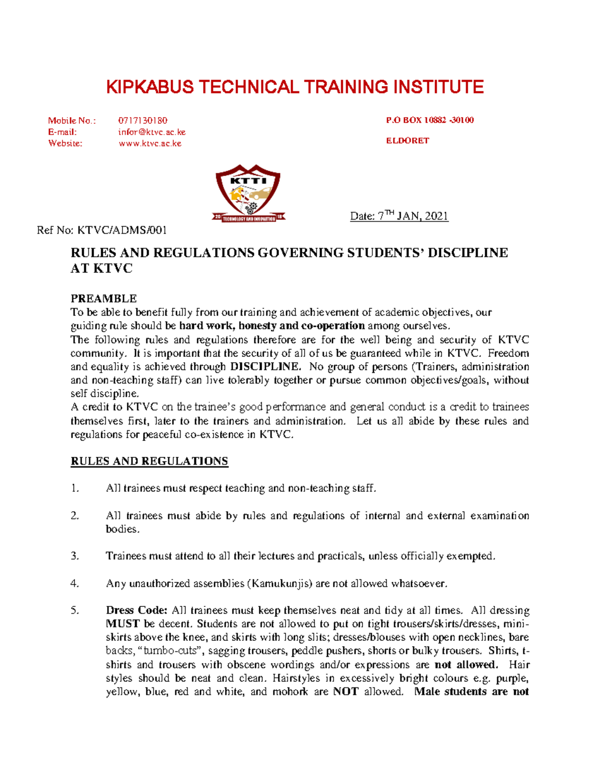 Revised Rules AND Regulations 1-revised - KIPKABUS TECHNICAL TRAINING ...