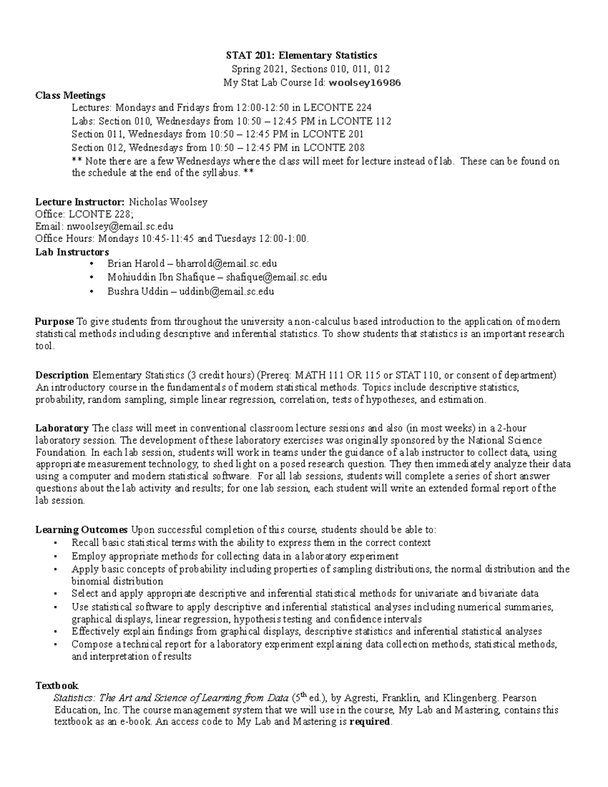 STAT 201: Elementary Statistics Spring 2021 - Studocu