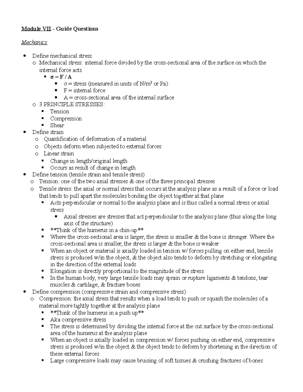 Reading Guide Module VII Biological Material Nervous - Module VII - Guide Questions Mechanics ...