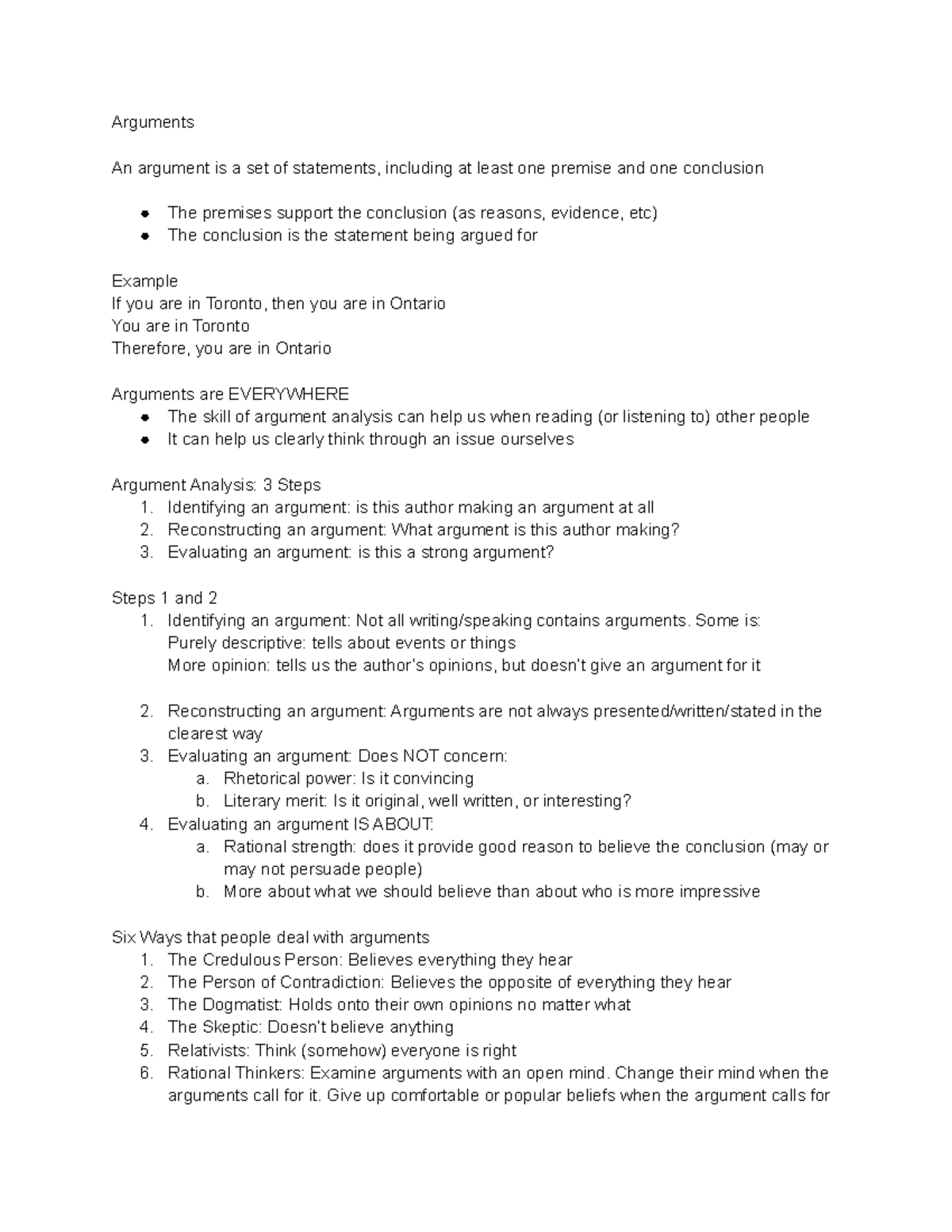 Critical Thinking Ssh 105 Lecture Notes For Liz Jackson Arguments An Argument Is A Set Of