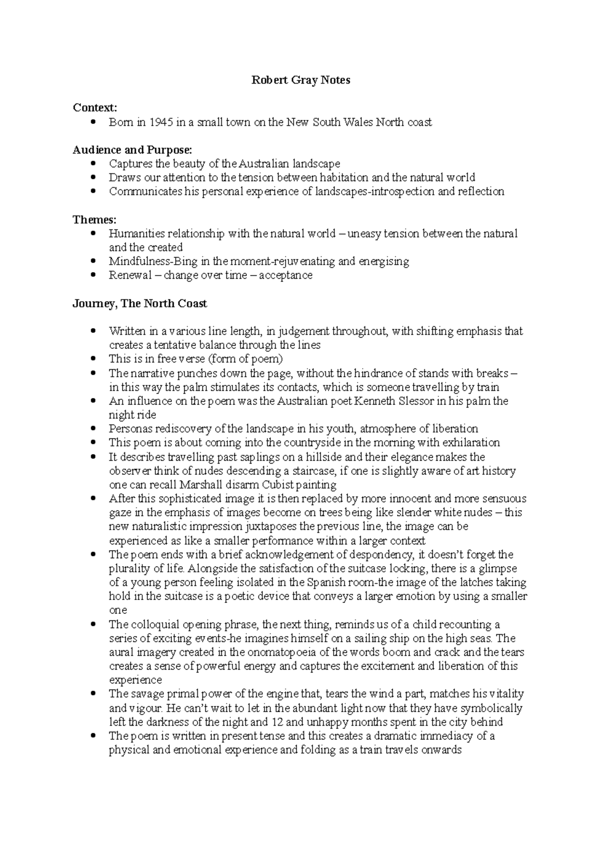 Robert Gray Notes - Robert Gray Notes Context: Born in 1945 in a small ...