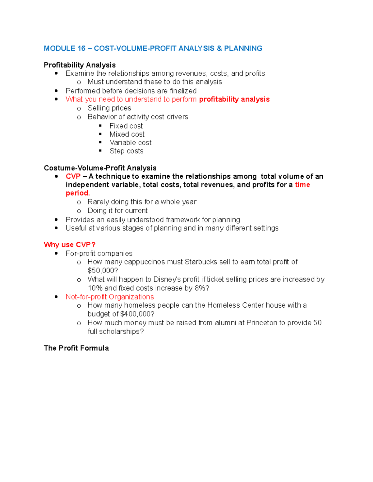 Module 16 - Prof. Jennifer Riley - MODULE 16 – COST-VOLUME-PROFIT ...