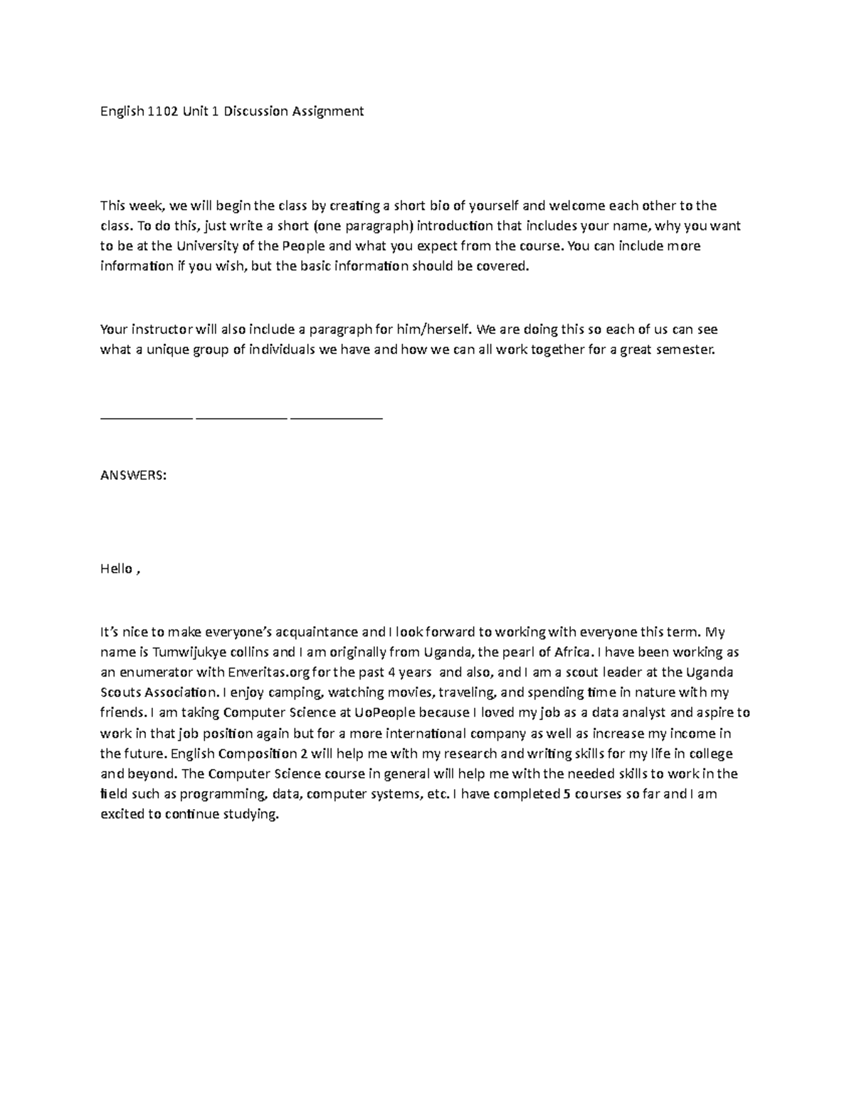 English 1102 Unit 1 Discussion Assignment - English 1102 Unit 1 ...