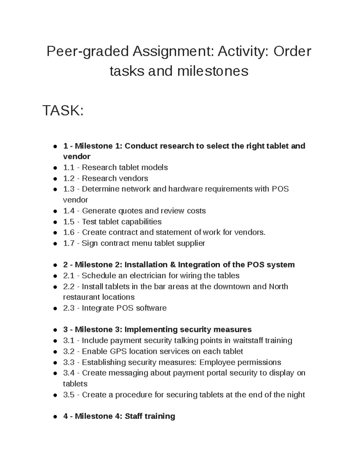 Order tasks and milestones - Peer-graded Assignment: Activity: Order ...