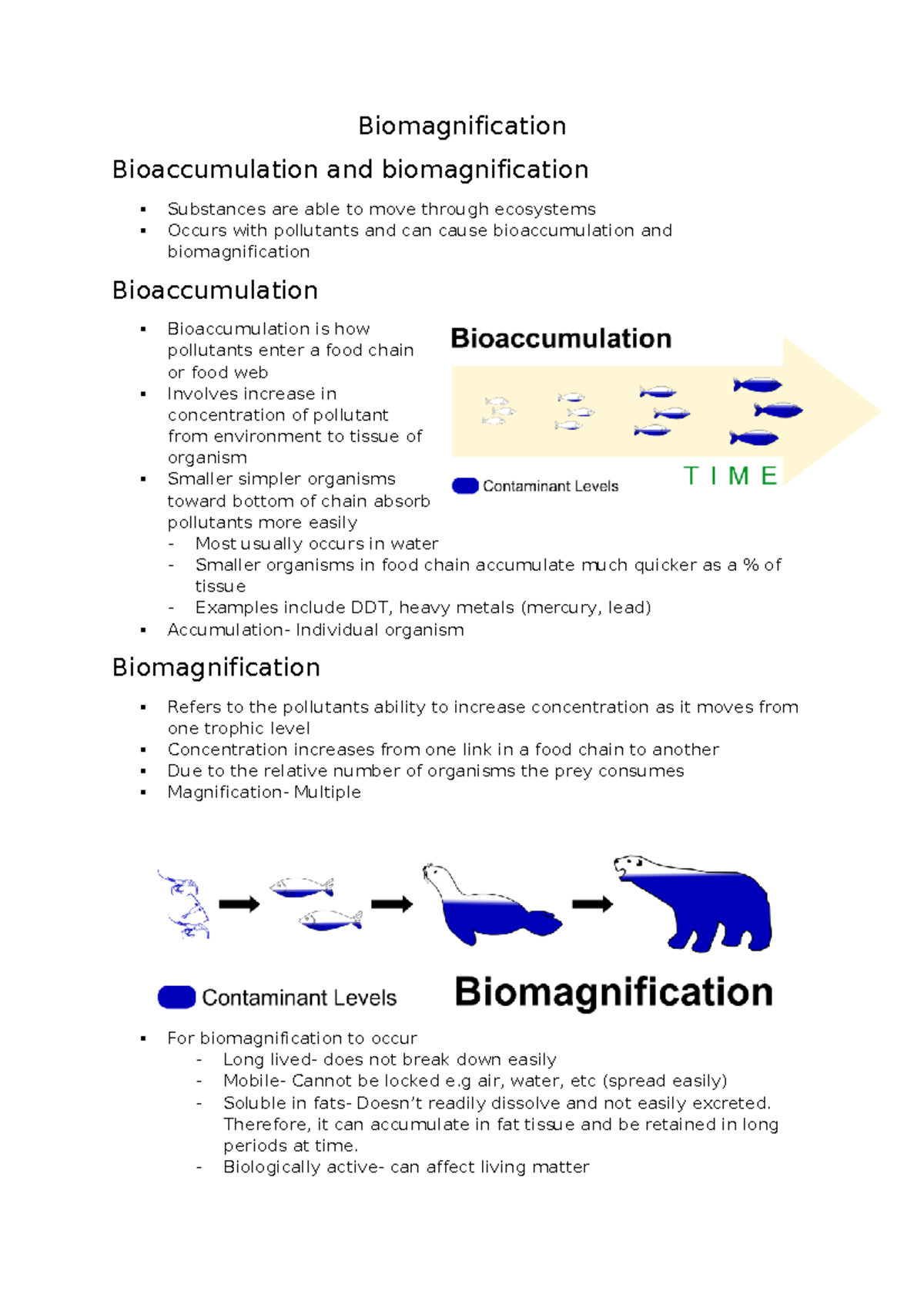 Biomagnification summary notes - Biomagnification Bioaccumulation and ...