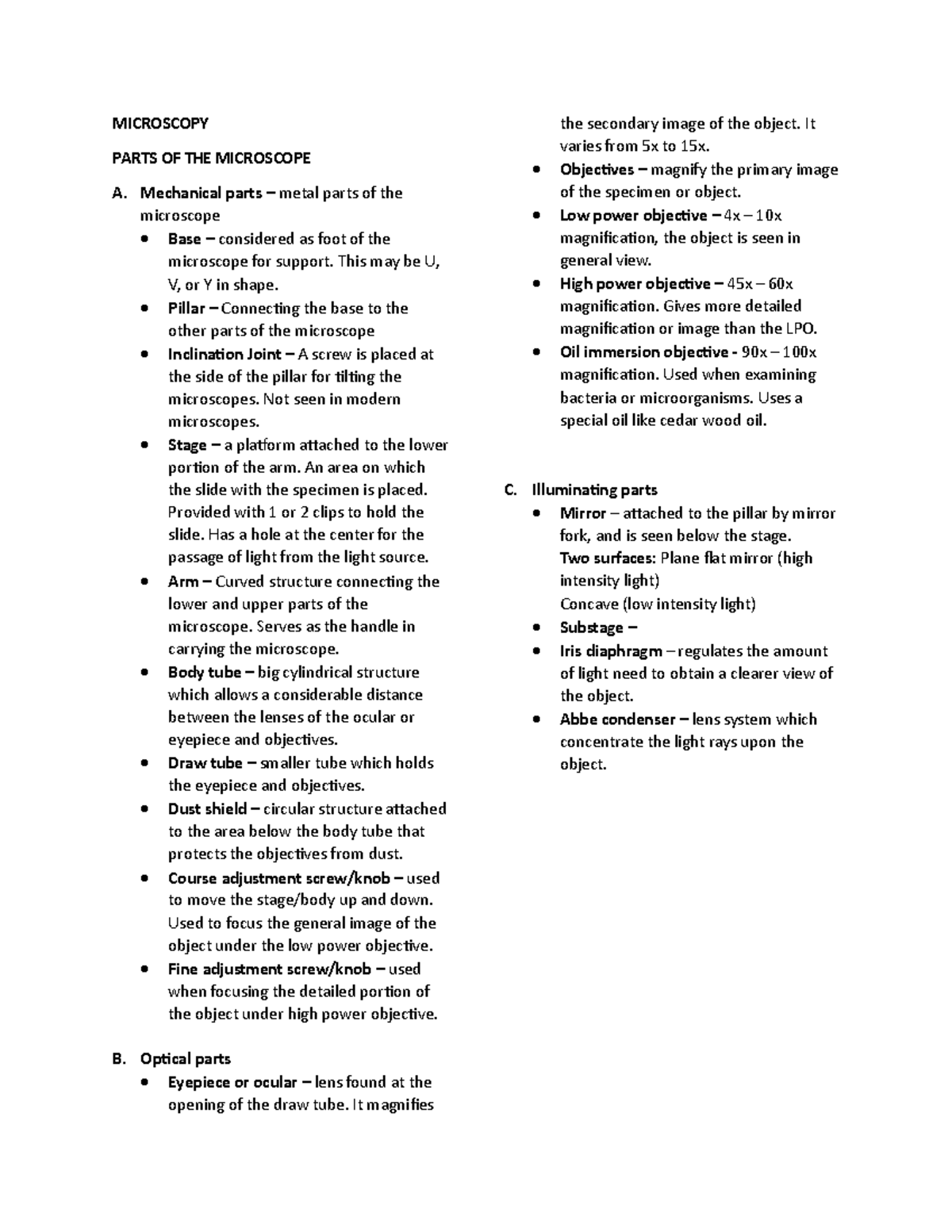 Zoo lab - It is a reviewer for Module 1-3 - MICROSCOPY PARTS OF THE ...