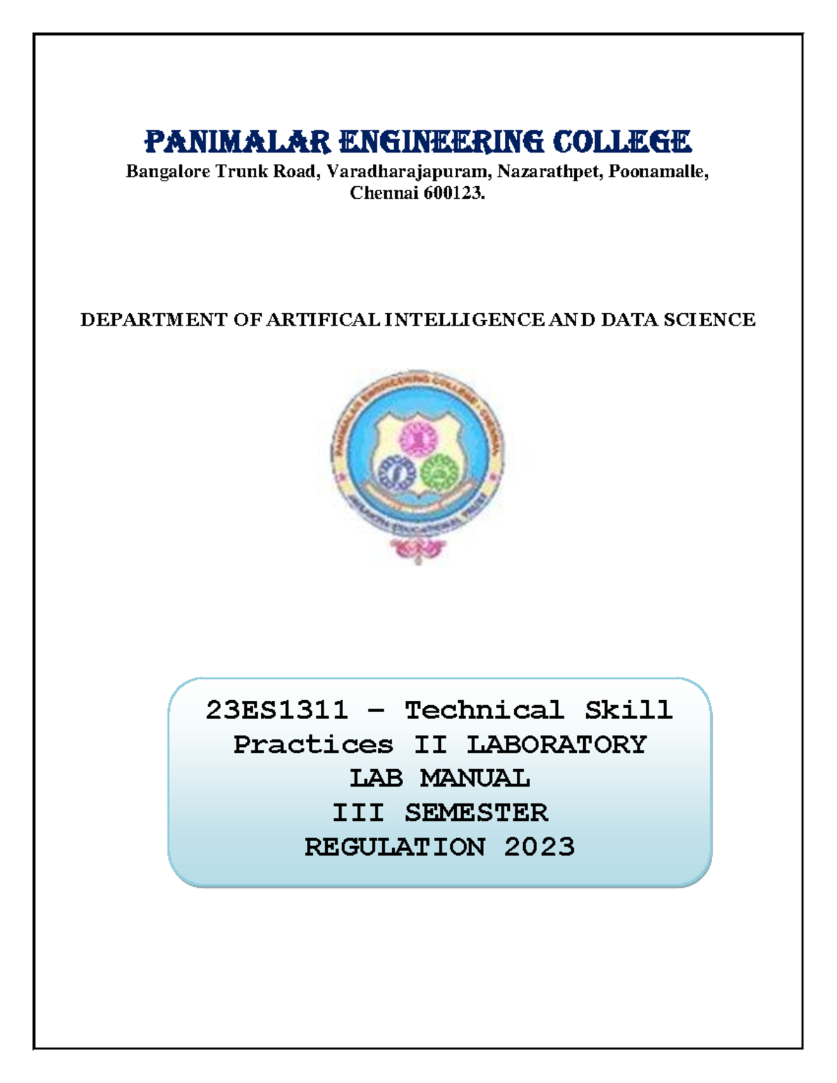 Technical Skill Practices II Manual - PANIMALAR ENGINEERING COLLEGE ...