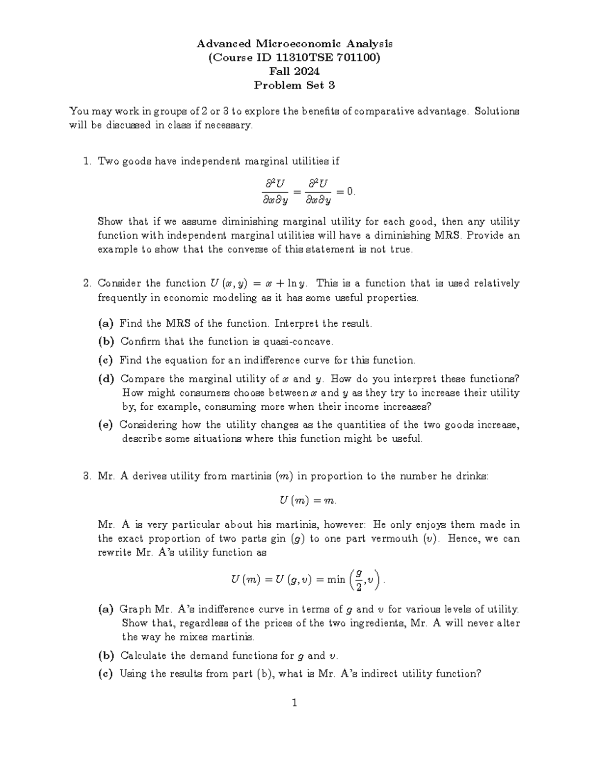 Micro HW3 - This is a problem set with keyanswer - Advanced ...