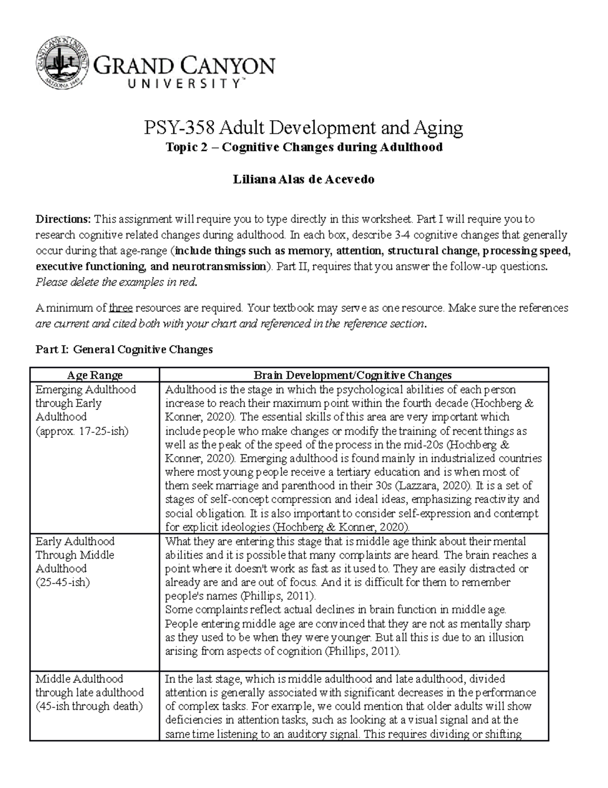 PSY358-RS-Cognitive Changes Liliana Alas de Acevedo - PSY-358 Adult Development and Aging Topic ...