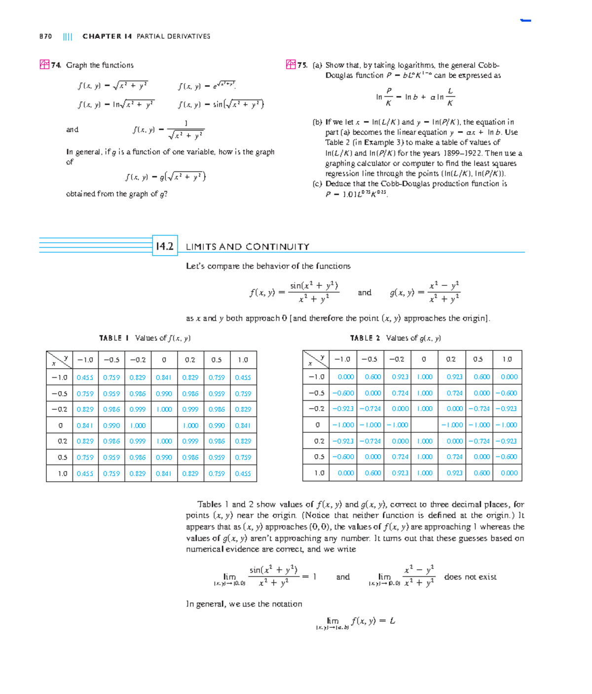 Math ch 14-2 - math work - ####### ; 75. (a) Show that, by taking logarithms, the general Cobb ...