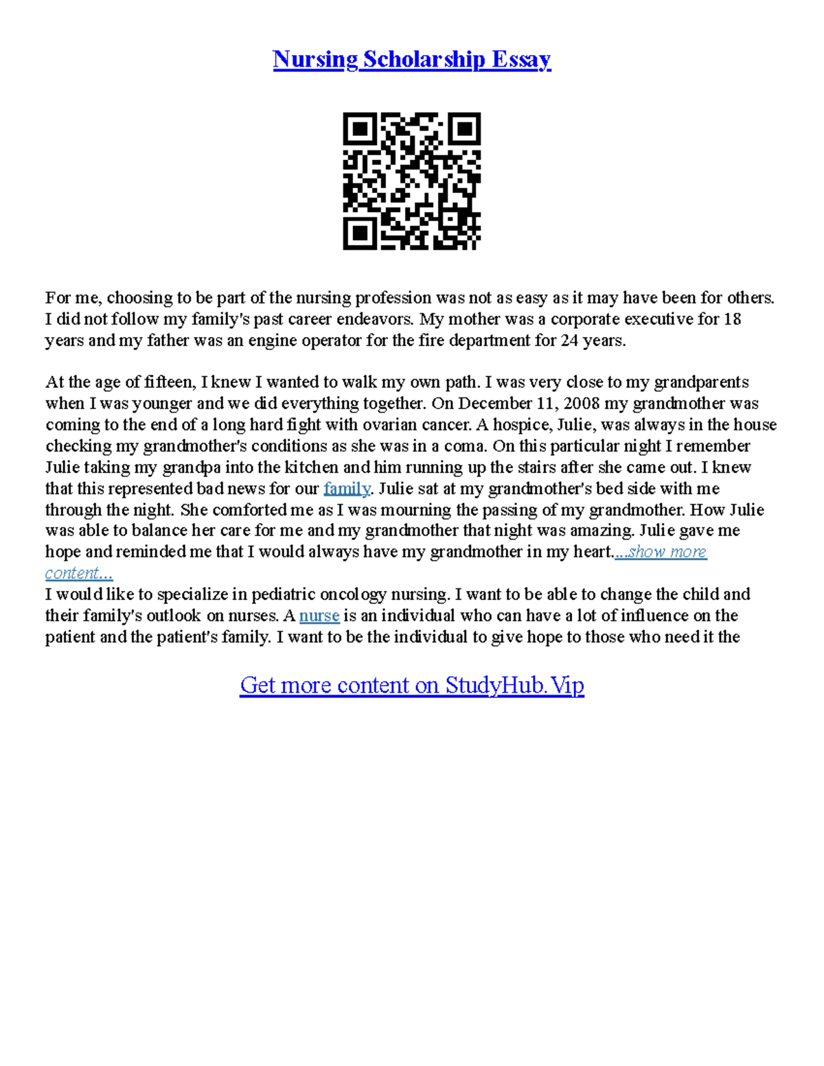 Nursing Scholarship Essay - I did not follow my family's past career ...