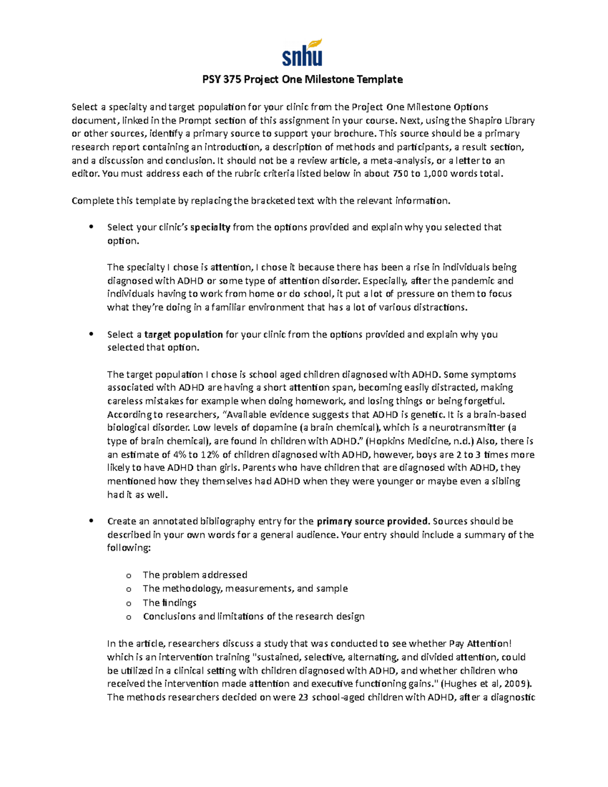 PSY 375 Project One Milestone Template - PSY 375 Project One Milestone ...