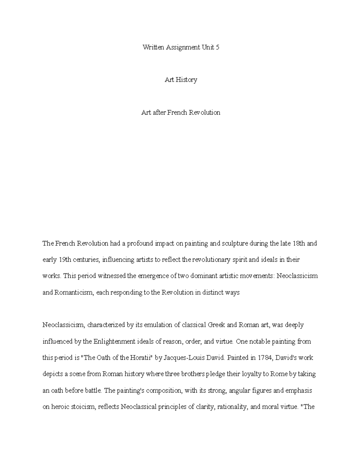 Art after French Revolution - Written Assignment Unit 5 Art History Art ...