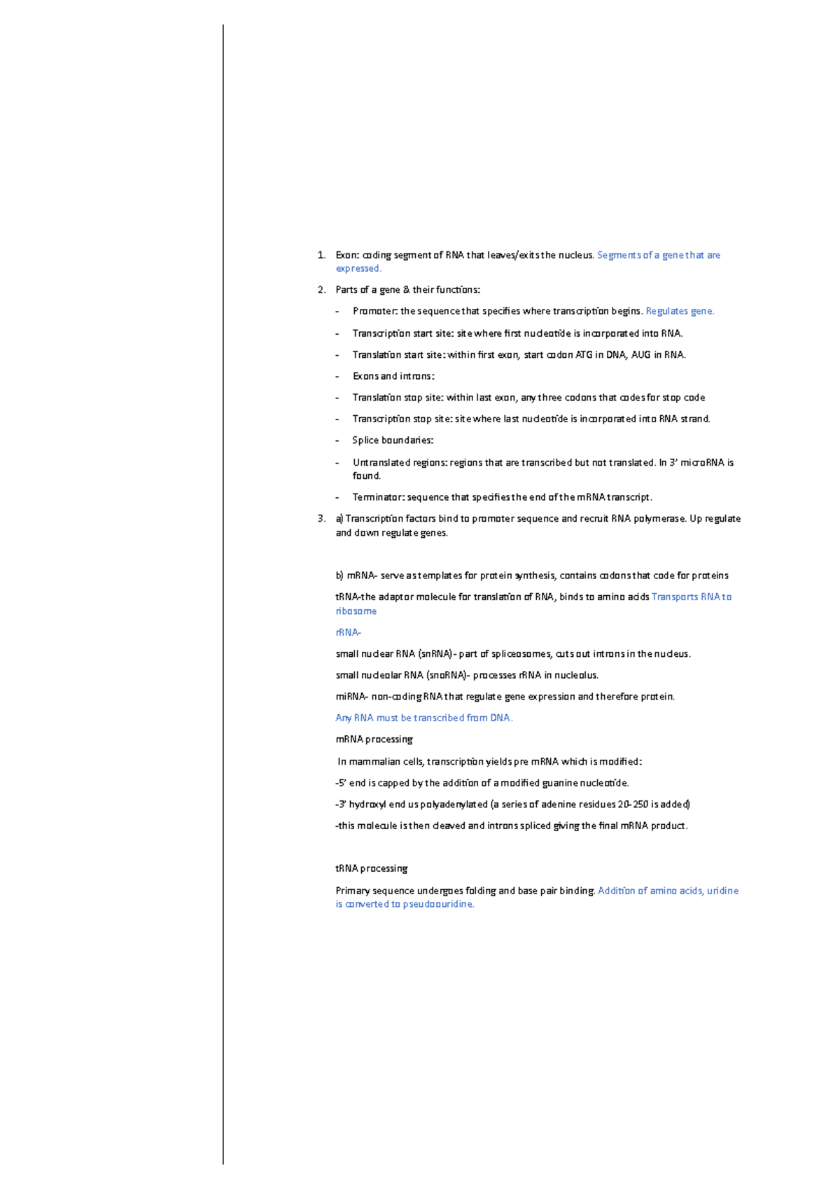 HAEM2001 PSE Tutorial 1 - Exon: coding segment of RNA that leaves/exits ...
