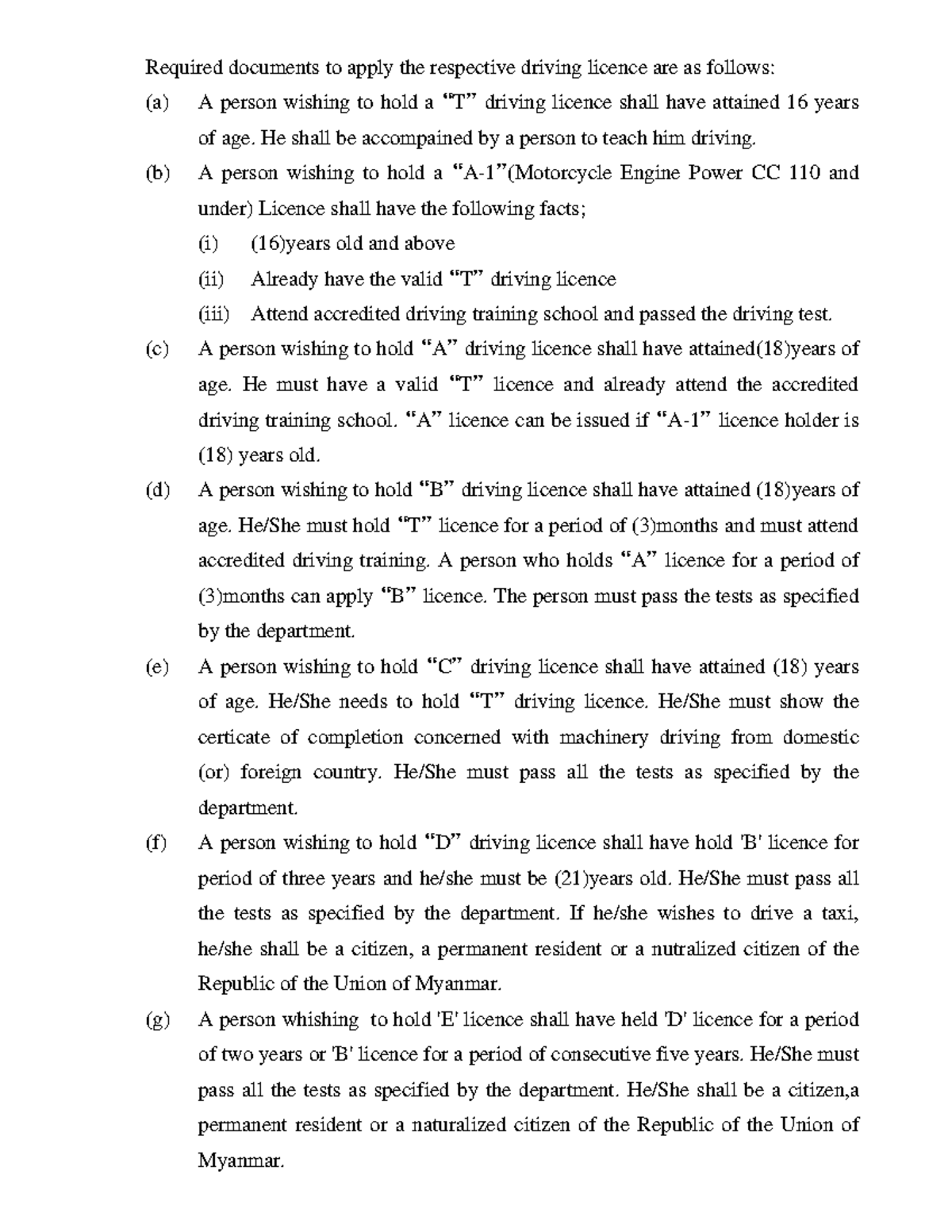 Driving licence types -english - Required documents to apply the ...