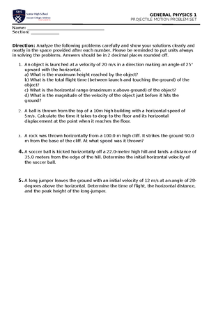 Problem Set in Kinematics - PROBLEM SET – GENERAL PHYSICS 1 Instruction: Answer the following ...