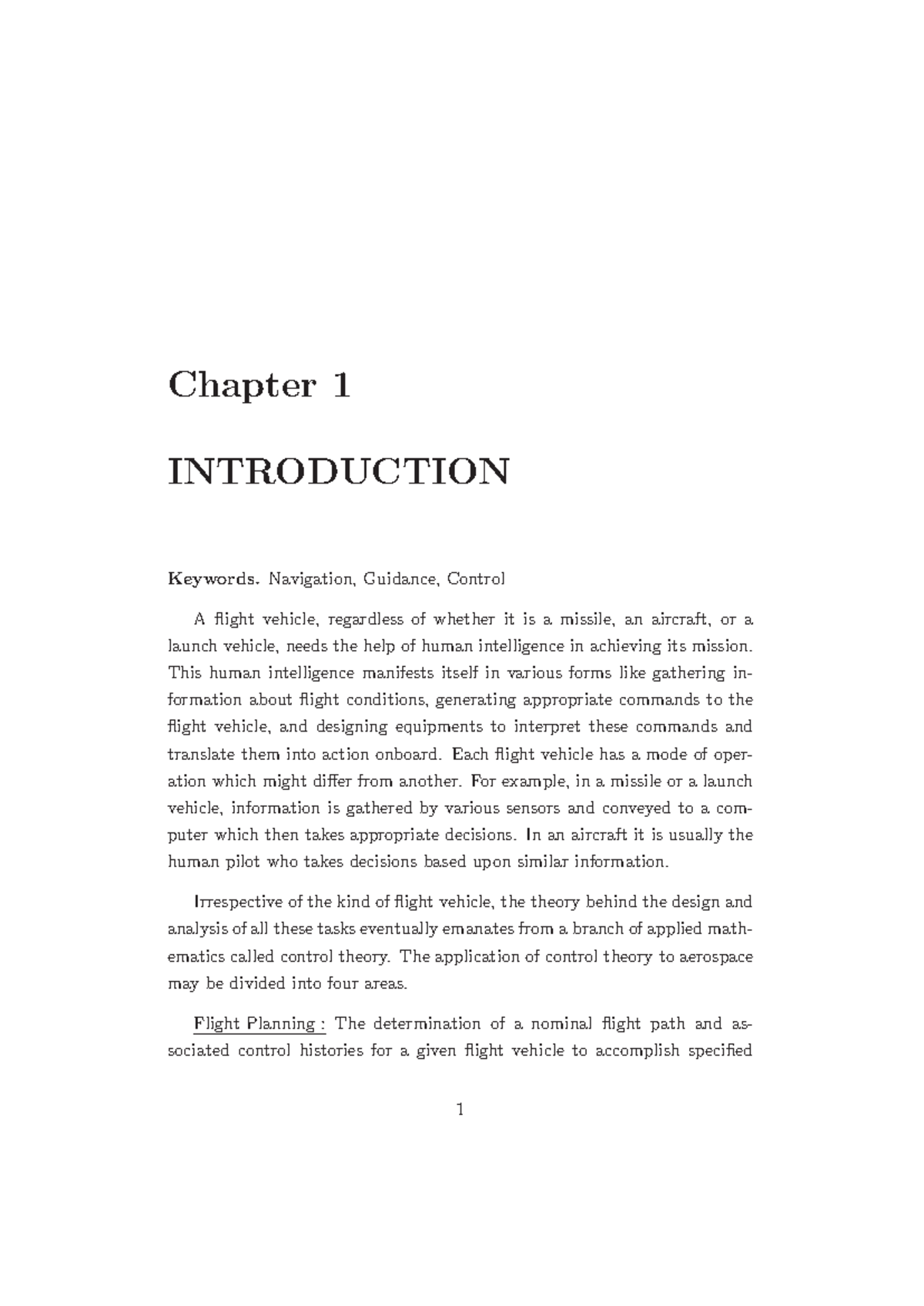 GNC Introduction lec 1 - NOTES - Chapter 1 INTRODUCTION Keywords ...