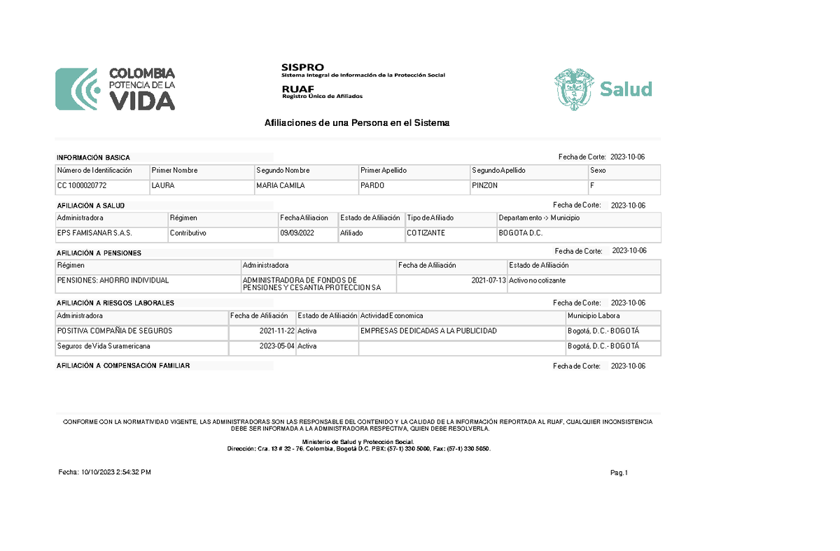 ruaf registro unico nacional funcional - Afiliaciones de una Persona en ...