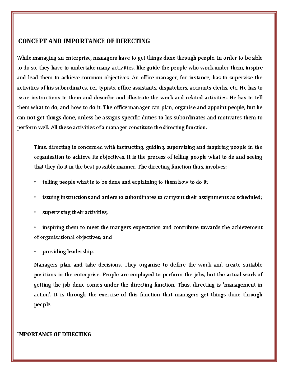 CP5- concpt of directing - CONCEPT AND IMPORTANCE OF DIRECTING While ...