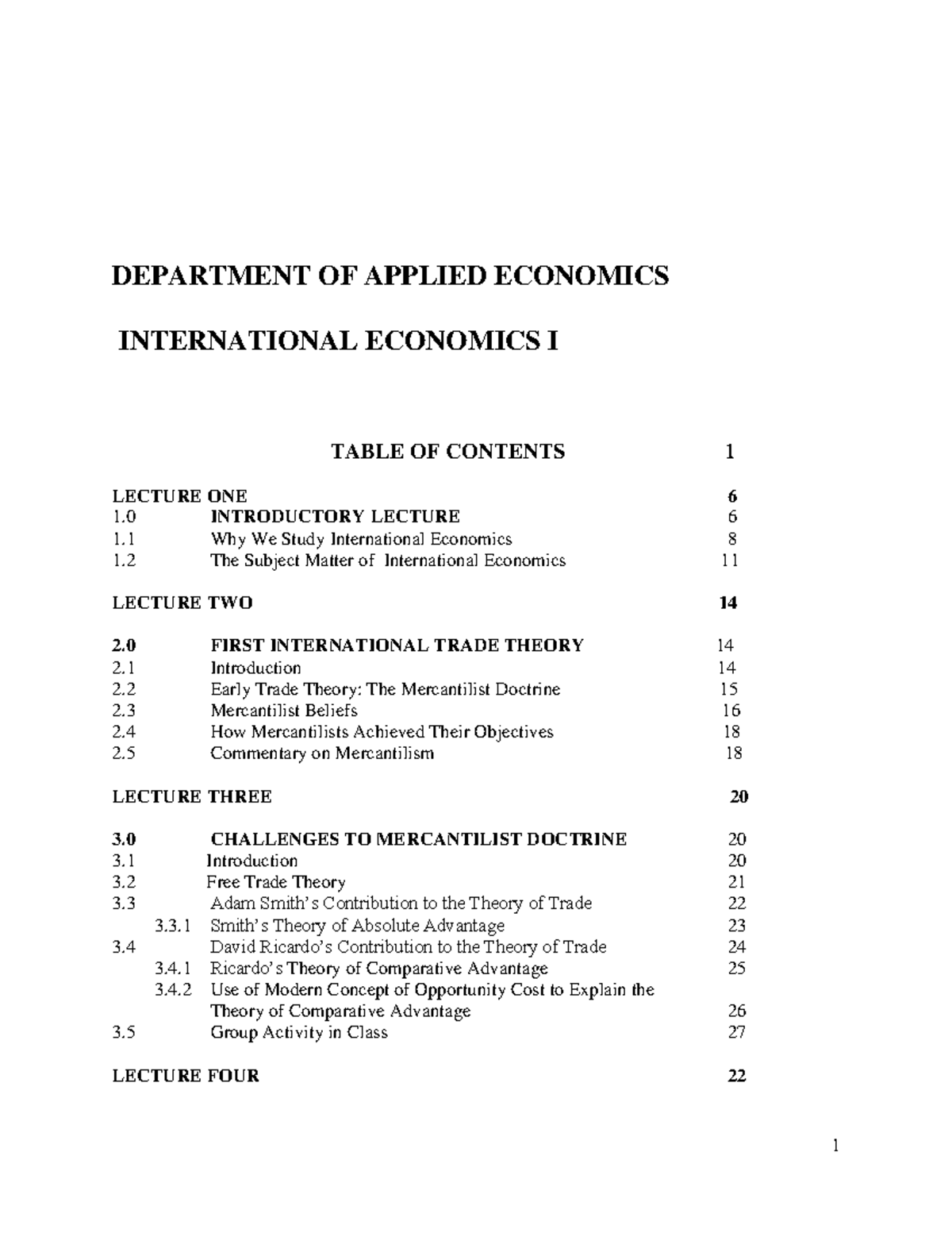 392319213 International Economics 1 Lecture Notes - DEPARTMENT OF ...