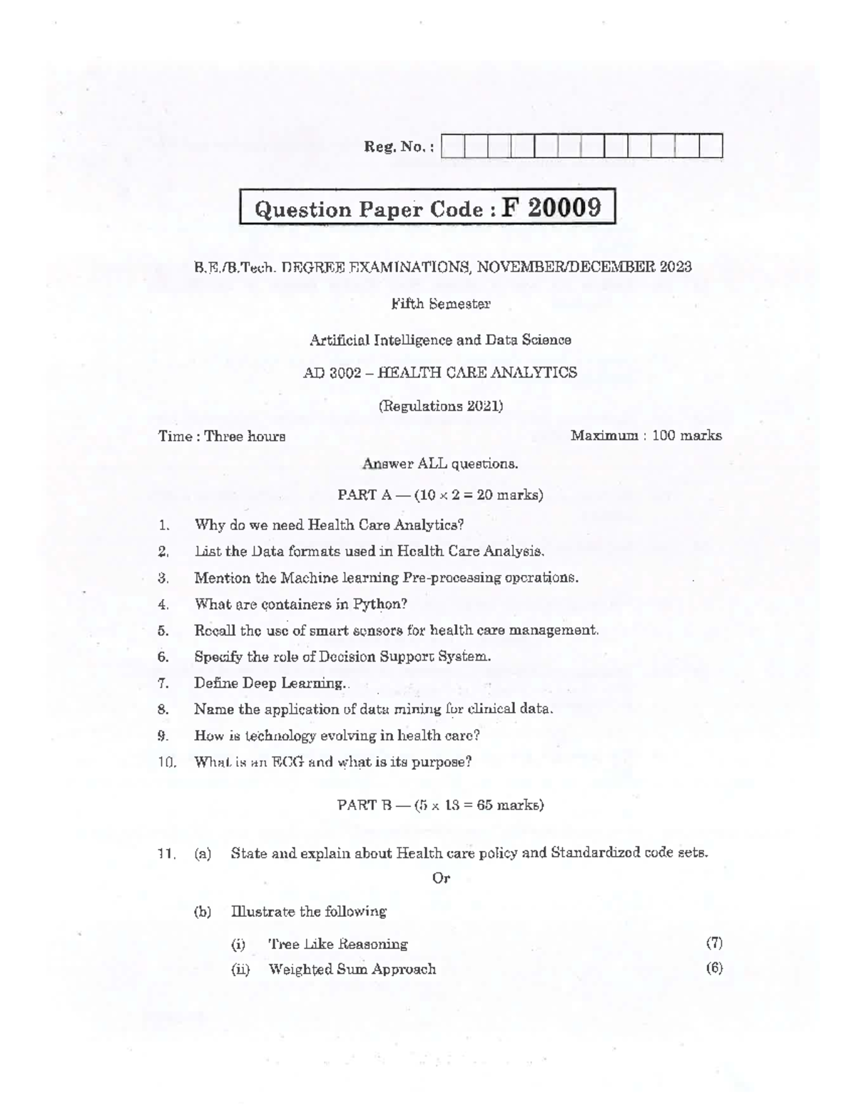 AD3002 - QUESTION PAPER - Reg. No. : Question Paper Code : F DEGREE ...