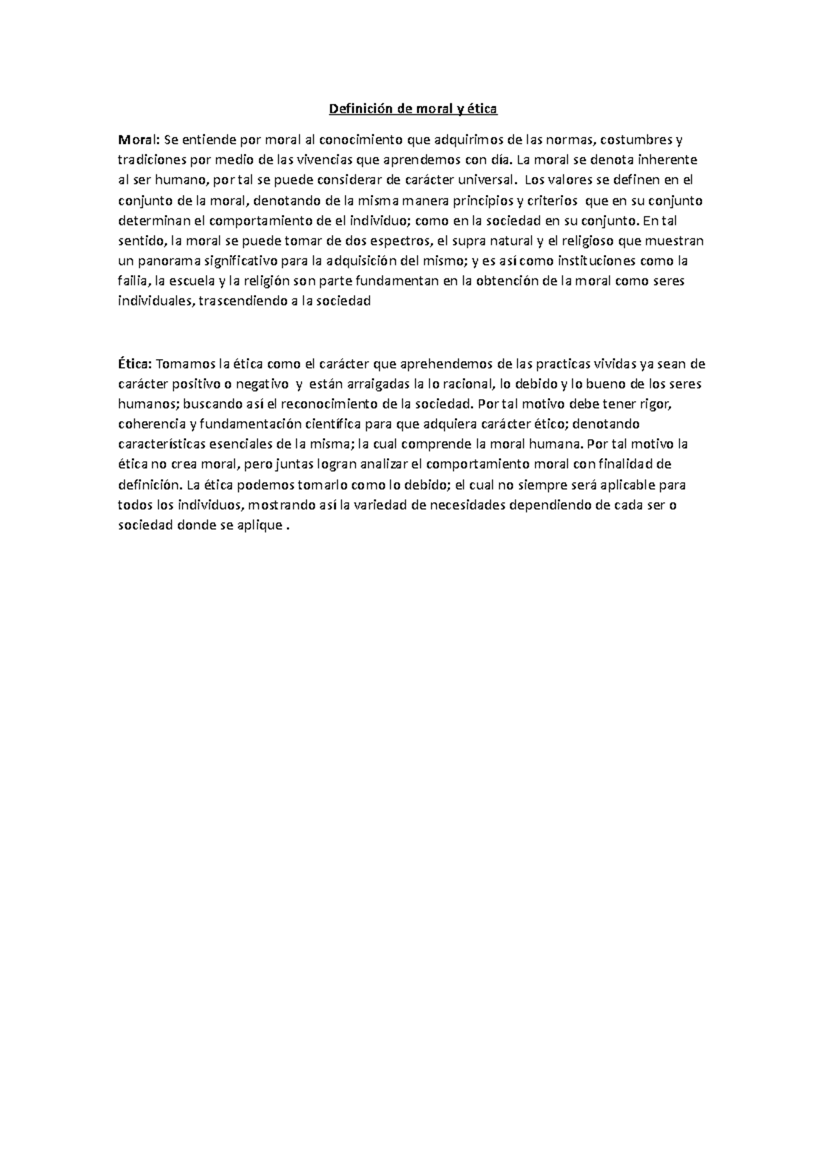 Moral y etica definicion - Definición de moral y ética Moral: Se ...