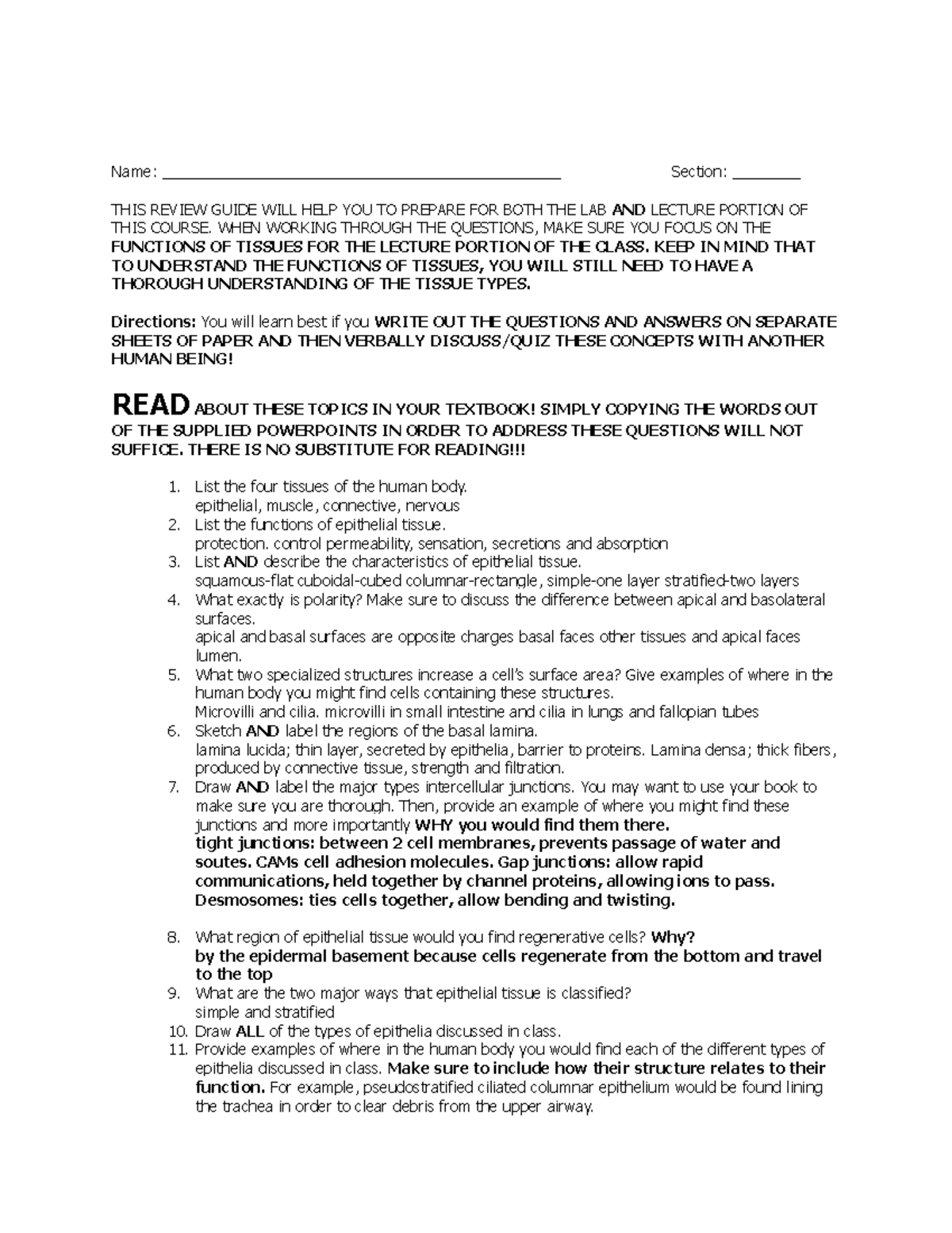 Tissues Review Guide-2 - Name ...