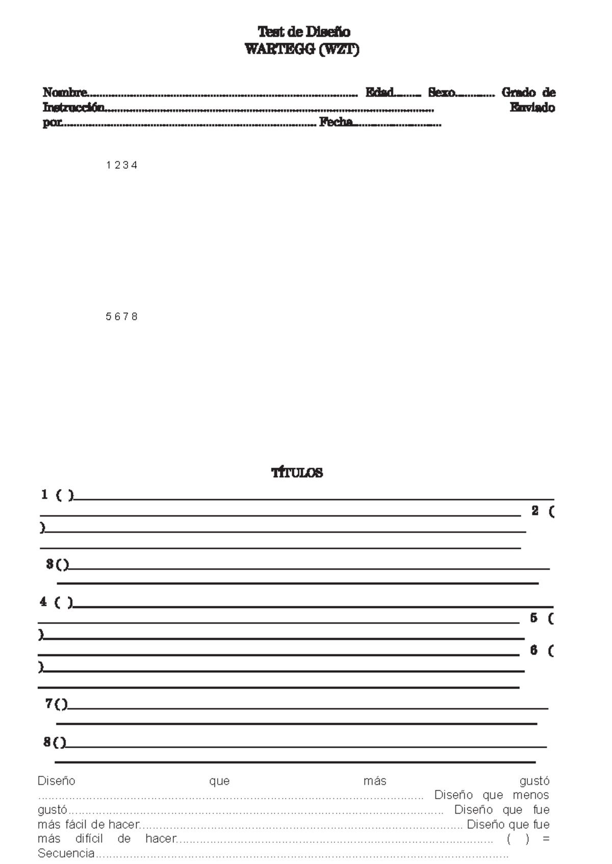 Técnicas Proyectivas Wartegg Protocolo - Test de Diseño WARTEGG (WZT ...