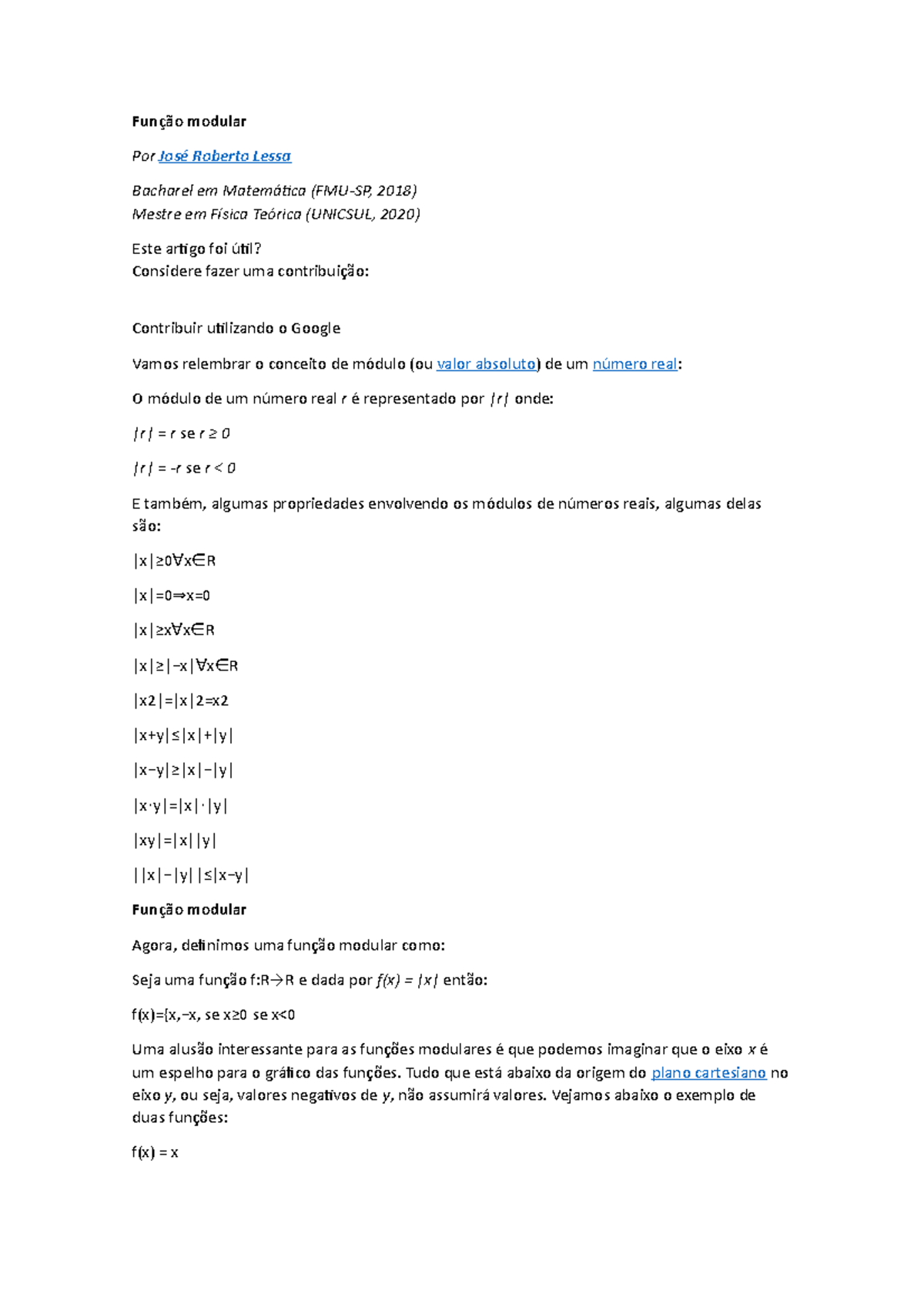 Função modular - Função modular Por José Roberto Lessa Bacharel em ...