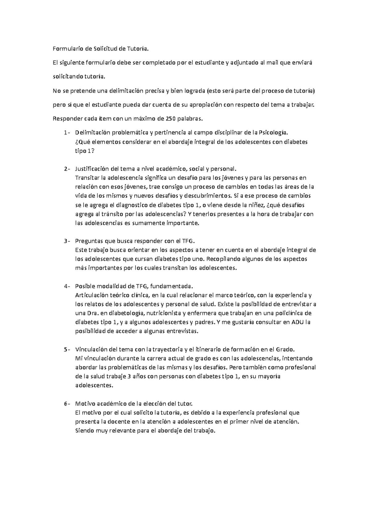 Formulario de Solicitud de Tutoría - El siguiente formulario debe ser ...