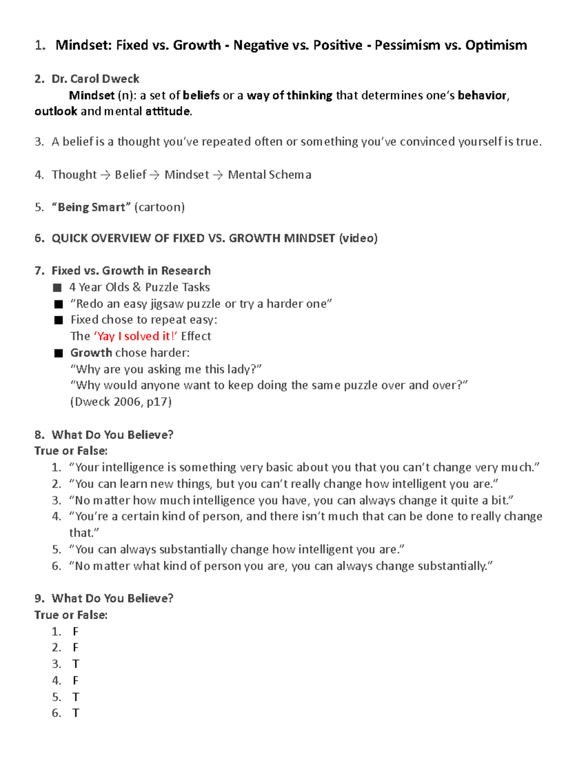 Topic 07-Mindset - Lecture notes 7 - 1. Mindset: Fixed vs. Growth ...