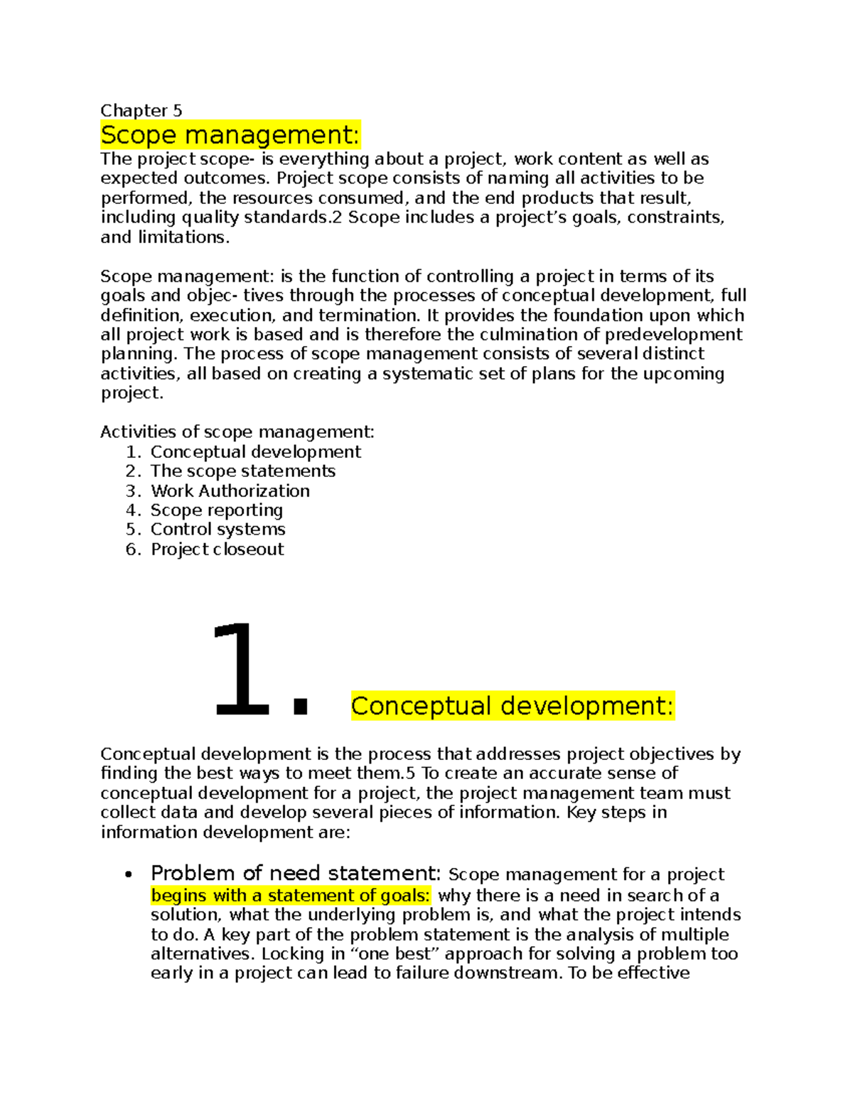 Chapter 5 - ####### Chapter 5 Scope management: ####### The project ...