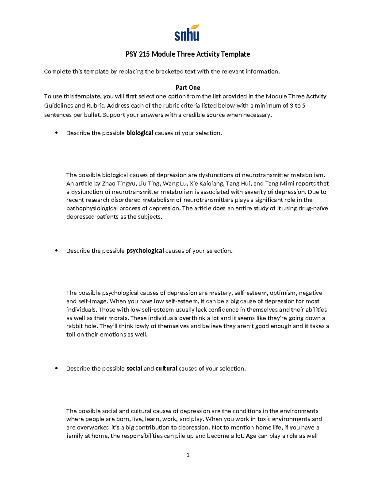 PSY 215 Module Three Activity - Part One To use this template, you will ...