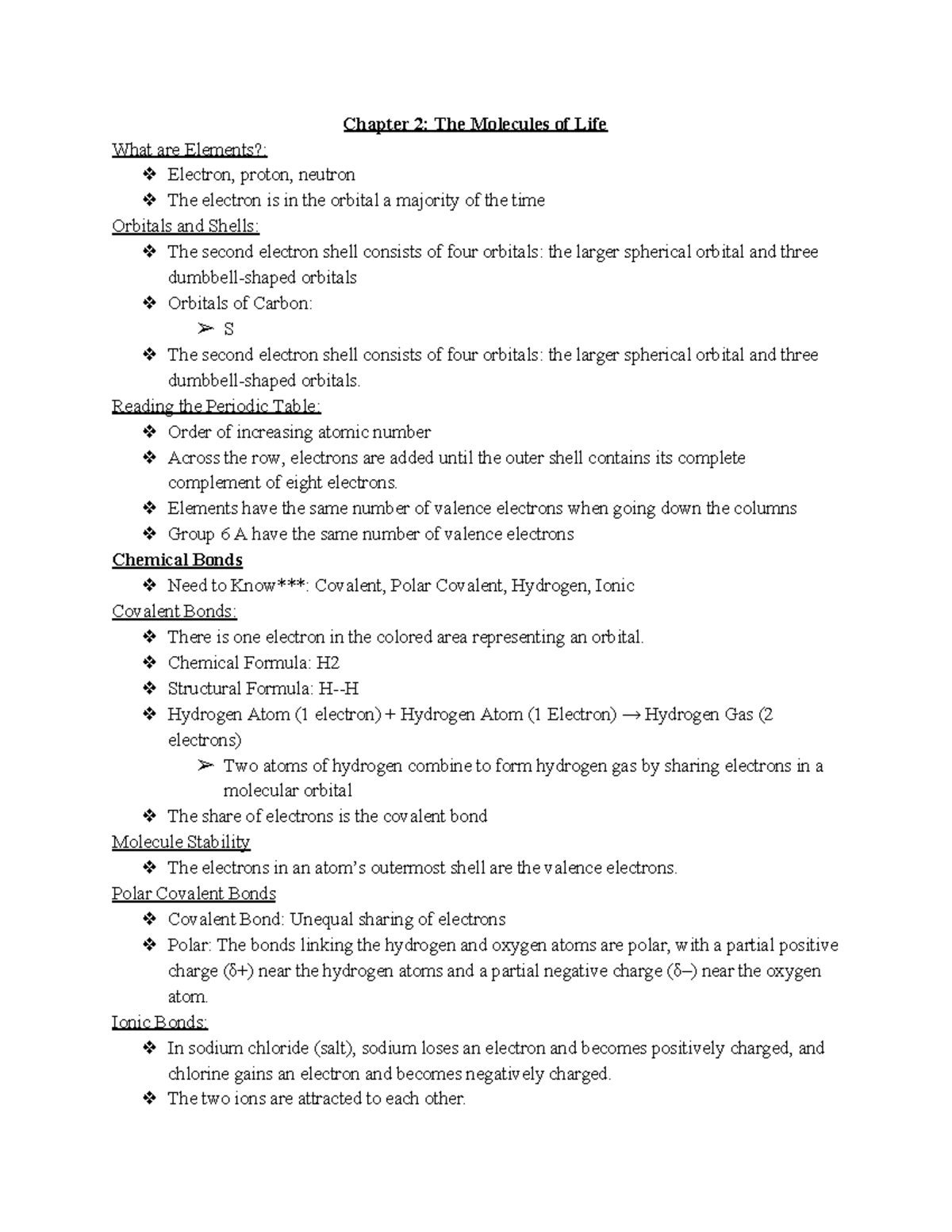 Chapter 2 The Molecules of Life - Chapter 2: The Molecules of Life What ...