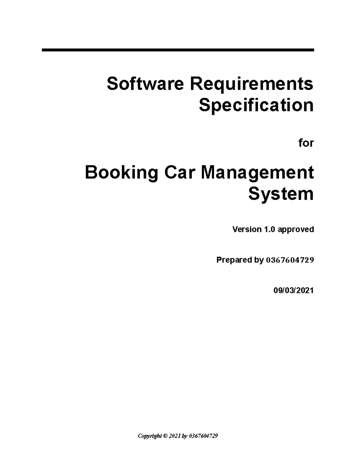 0367604729 - Software Requirements Specification for Booking Car ...