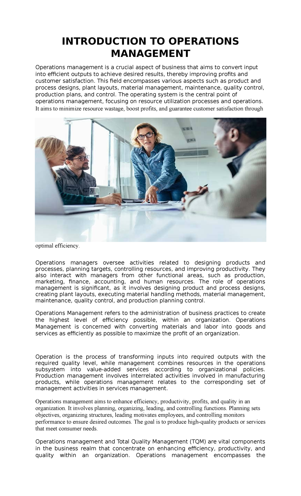 Introduction TO Operations Management - INTRODUCTION TO OPERATIONS ...