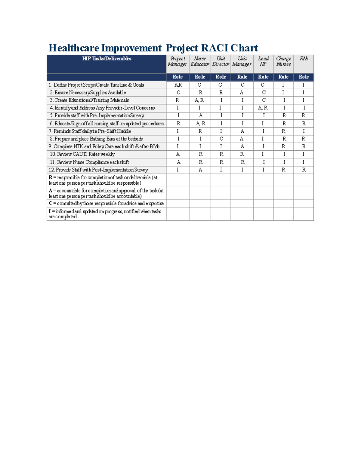 RACI Chart D157 - pass - Healthcare Improvement Project RACI Chart HIP ...