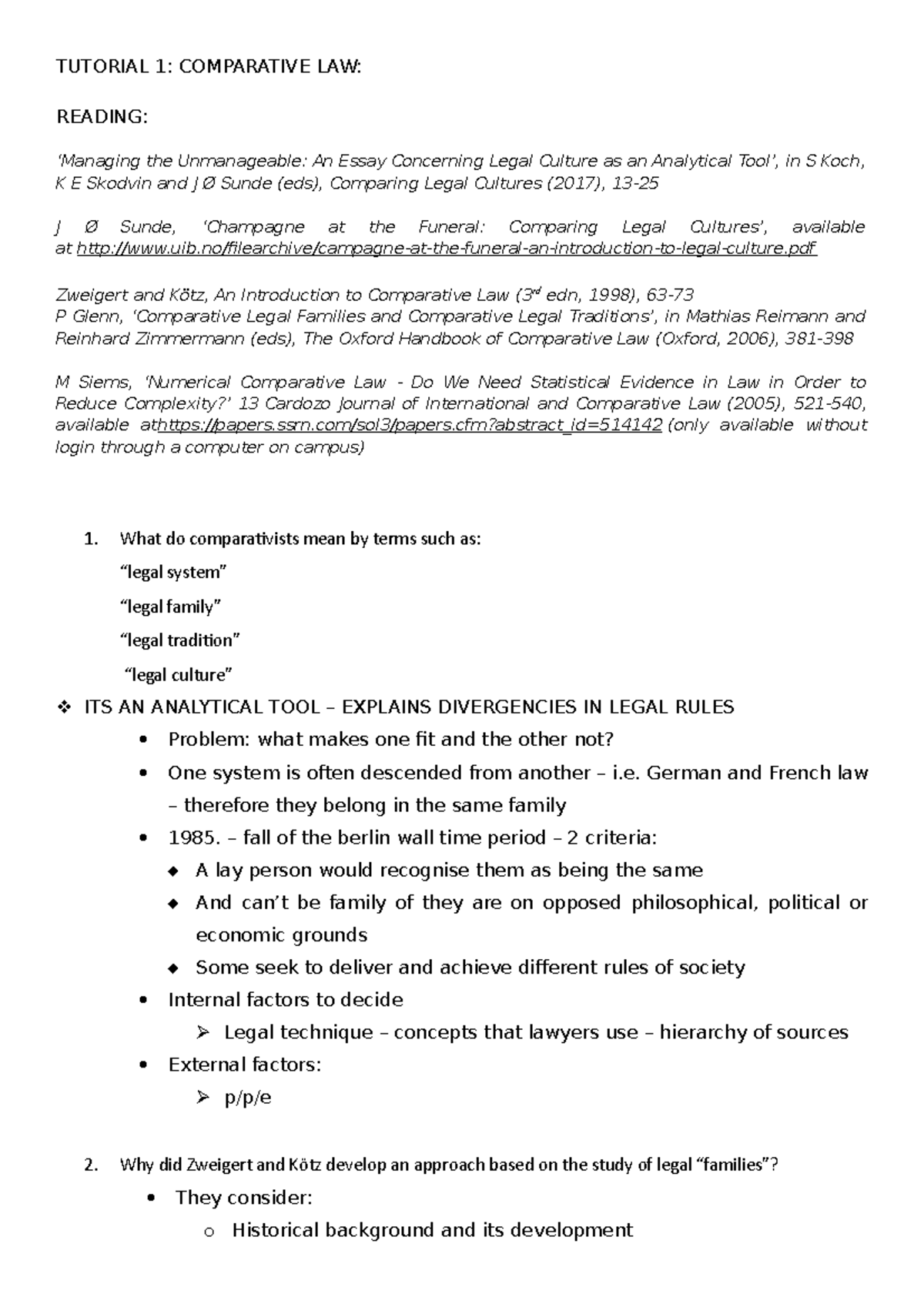 Tutorial 1 Comparative LAW - TUTORIAL 1: COMPARATIVE LAW: READING: ‘Managing the Unmanageable ...