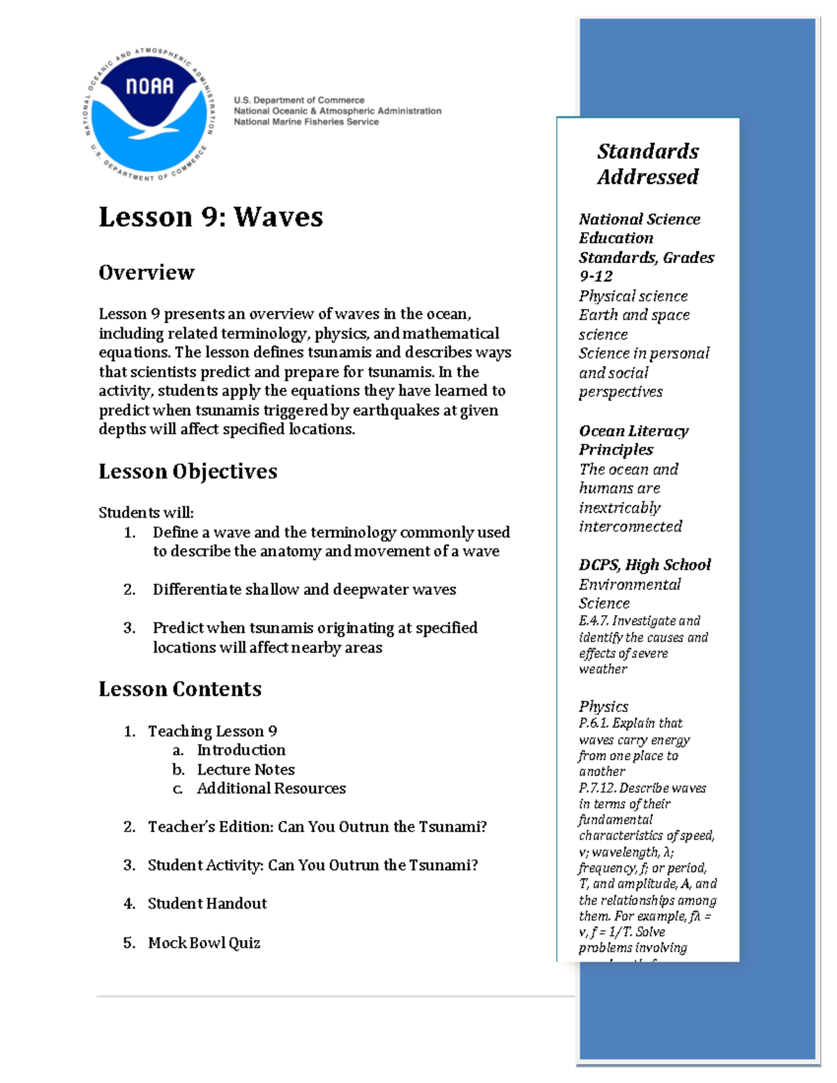 9-valuri - Summary Fizică - Lesson 9: Waves Overview Lesson 9 presents ...