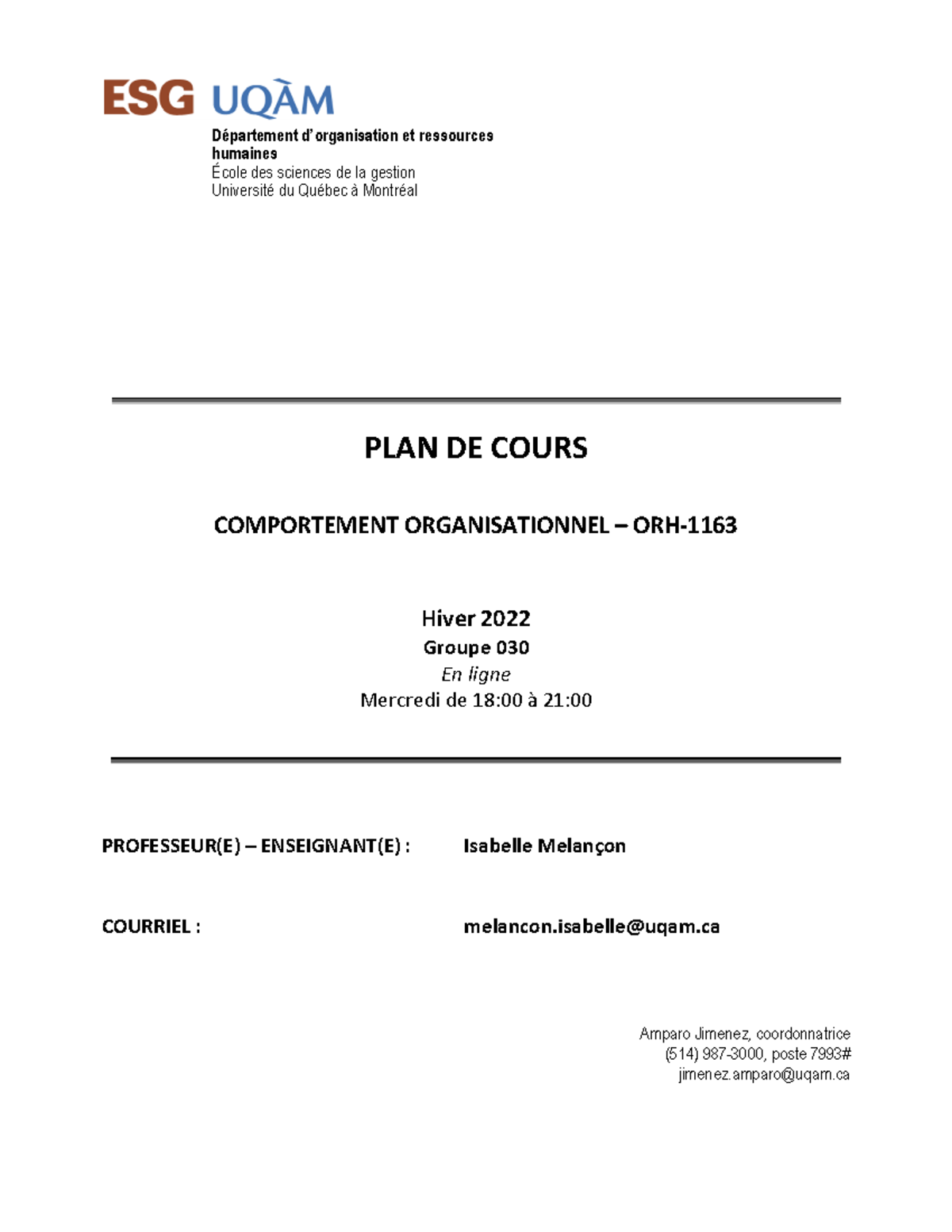 ORH-1163-030 Plan de cours H2022 IM VF - PLAN DE COURS COMPORTEMENT ORGANISATIONNEL – ORH- 1163 ...