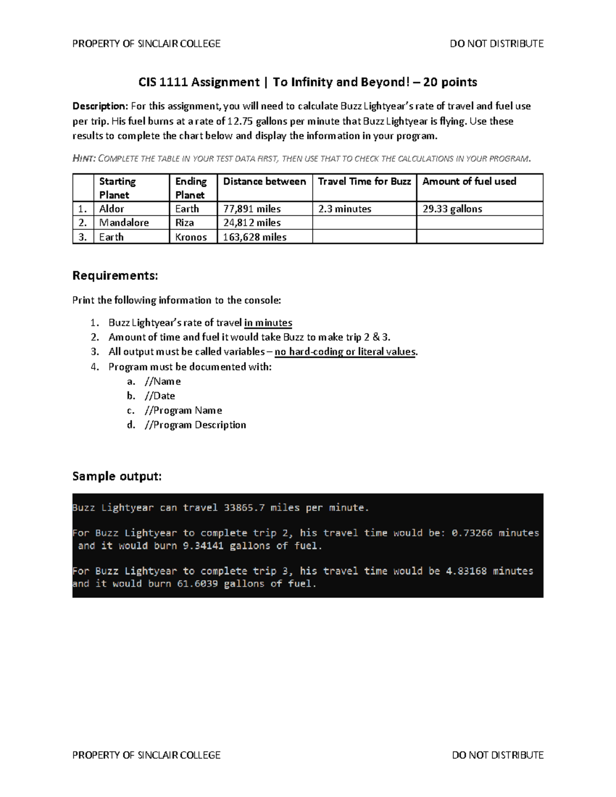 Basic Math Assignment - PROPERTY OF SINCLAIR COLLEGE DO NOT DISTRIBUTE ...