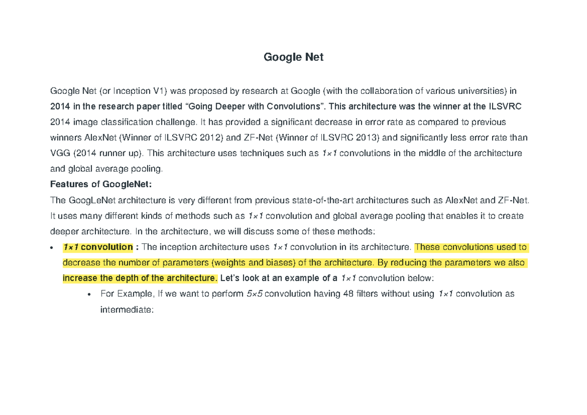 Google Net - Notes and assingment - Google Net Google Net (or Inception ...