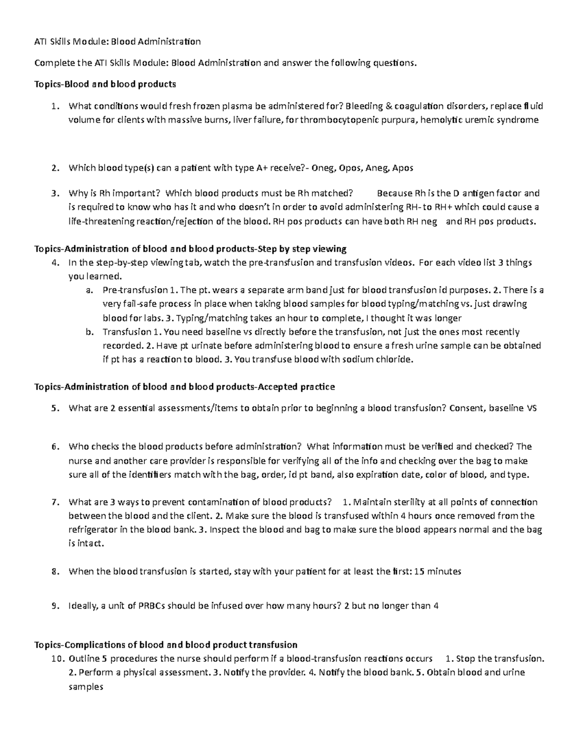 ATI Skills Module Blood Transfusion Assignment - LAW 398 - George Mason ...