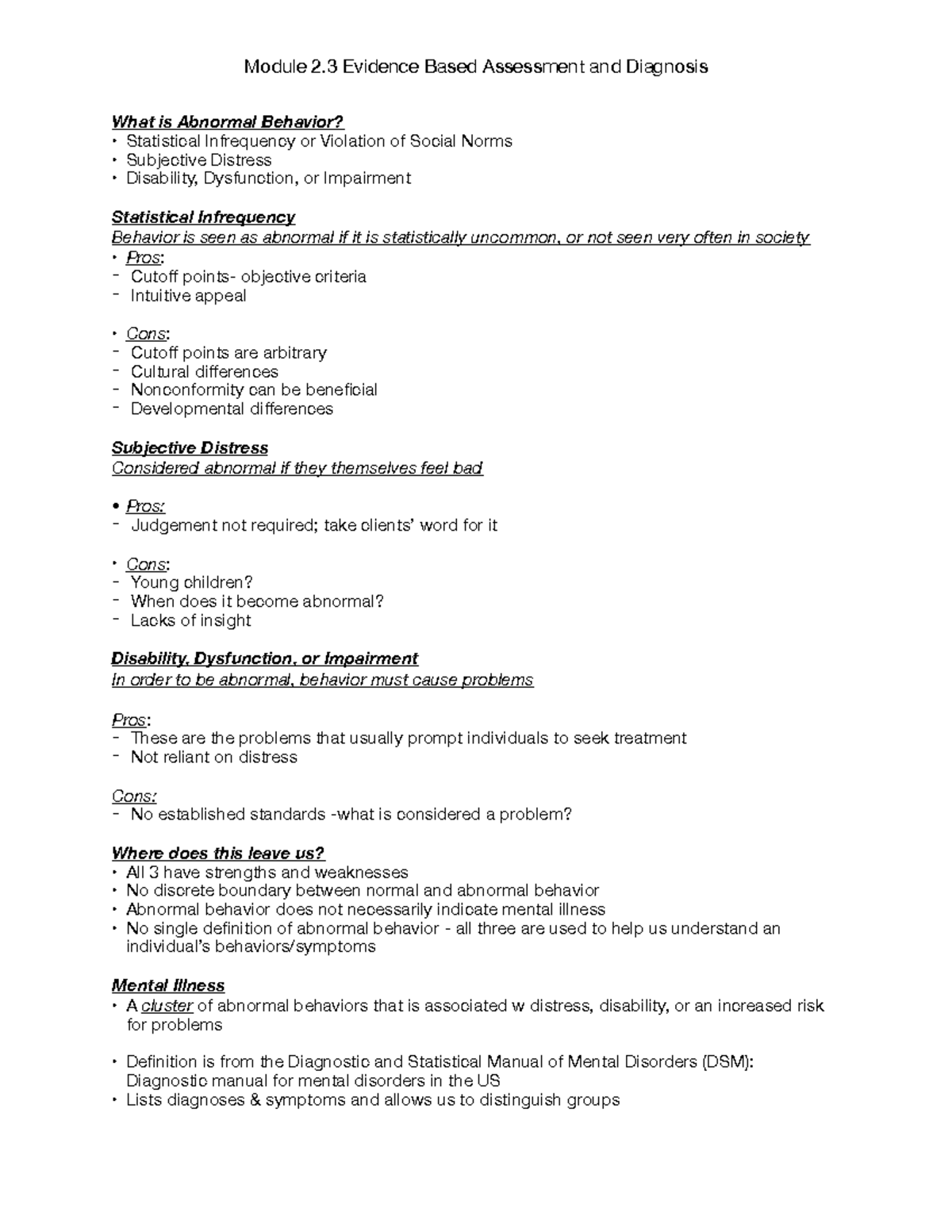 Evidence Based Assessment and Diagnosis - What is Abnormal Behavior ...