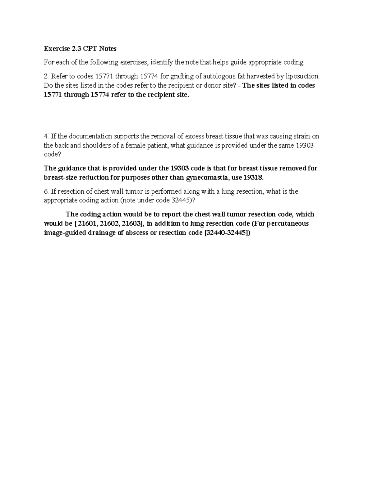Exercise 2 Basic Cpt Coding Course Exercise 2 Cpt Notes For Each Of The Following Exercises