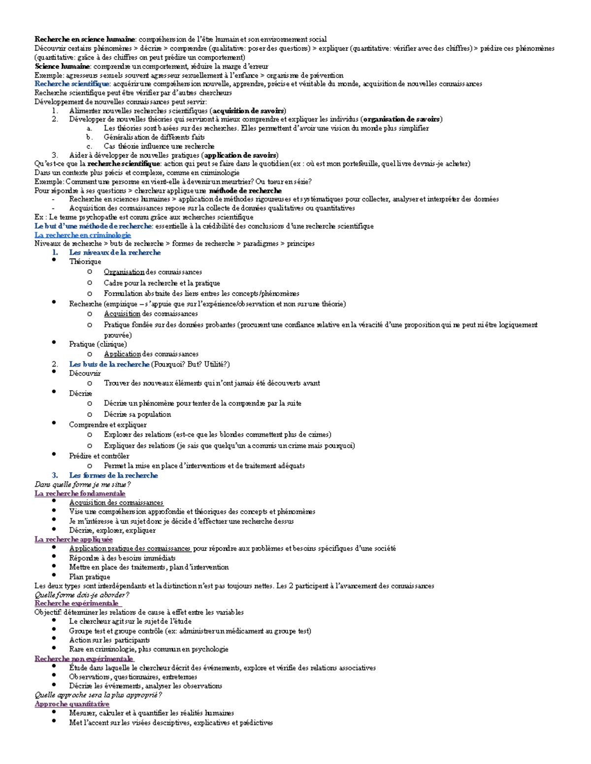 Notes - examen intra - Recherche en science humaine: compréhension de l ...