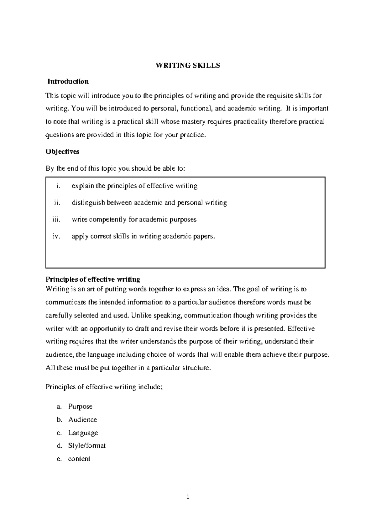 Writing Skills - Use thesè for furtherstudies - WRITING SKILLS ...