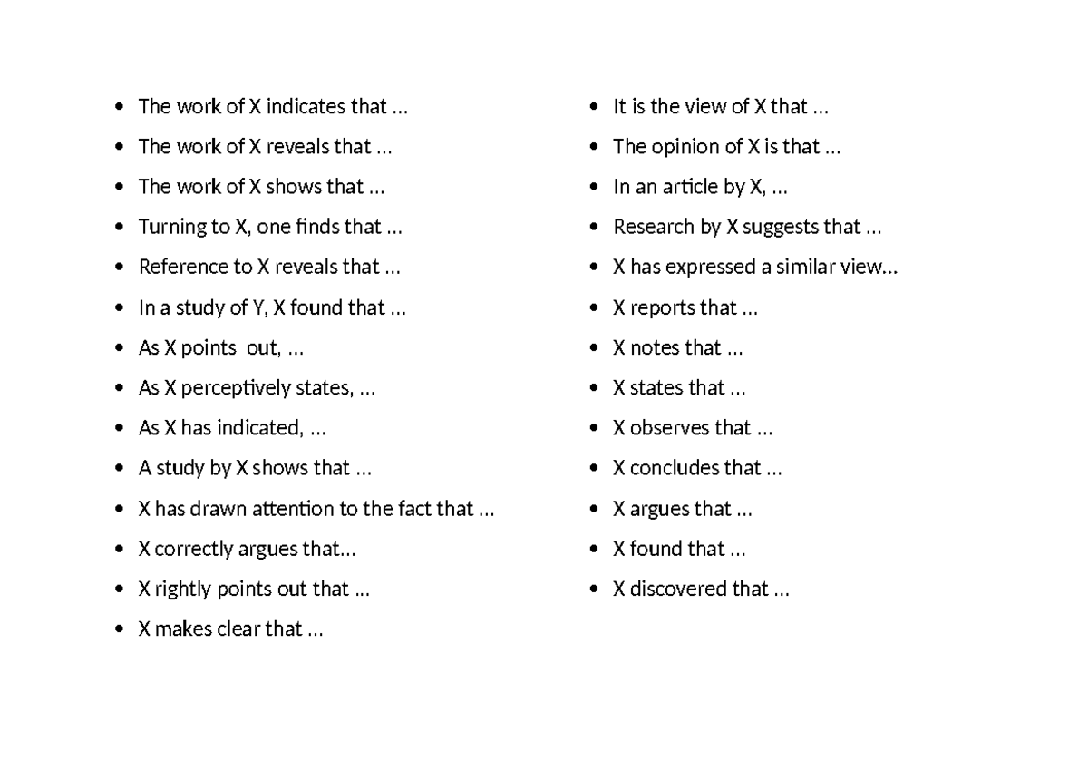 Attributive Language Phrases - The work of X indicates that ... The ...